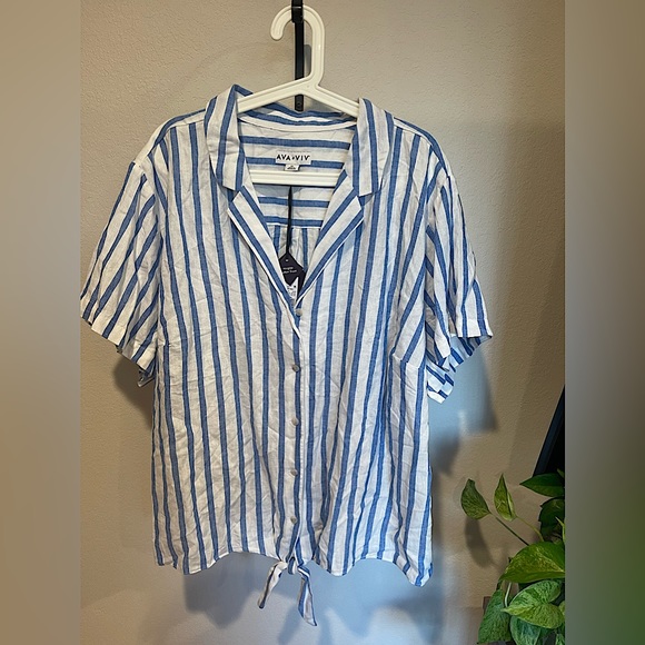 Ava & Viv | Tops | Nwt Ava Viv Womens 3x Blue White Stripe Short Sleeve ...